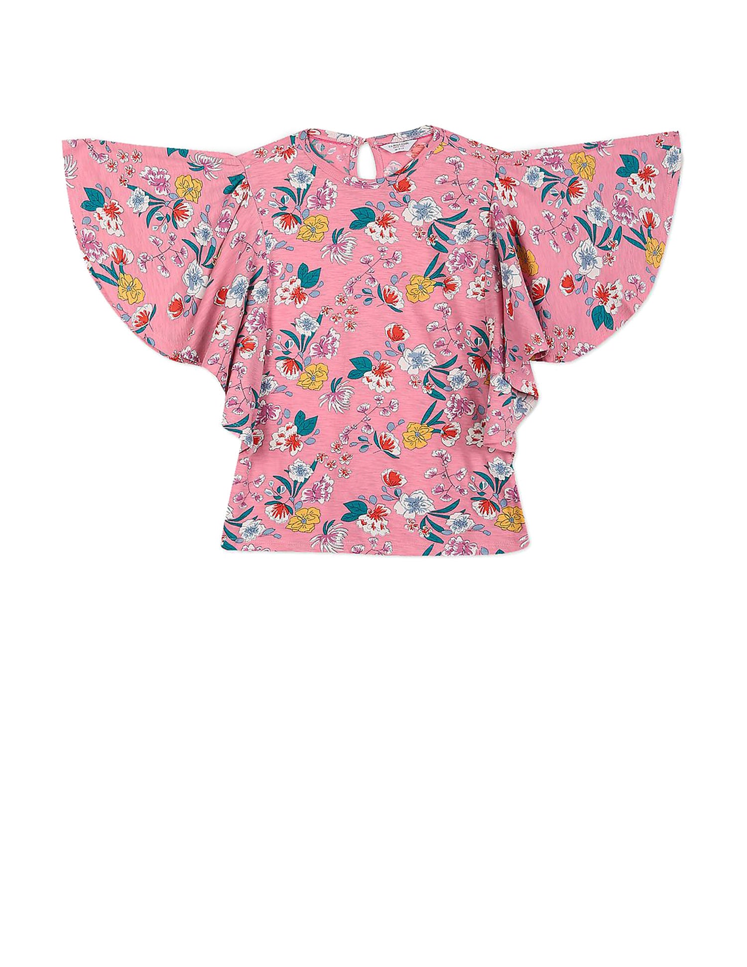 Girls Pink Butterfly Sleeve Printed Top – U.S. Polo Assn. India