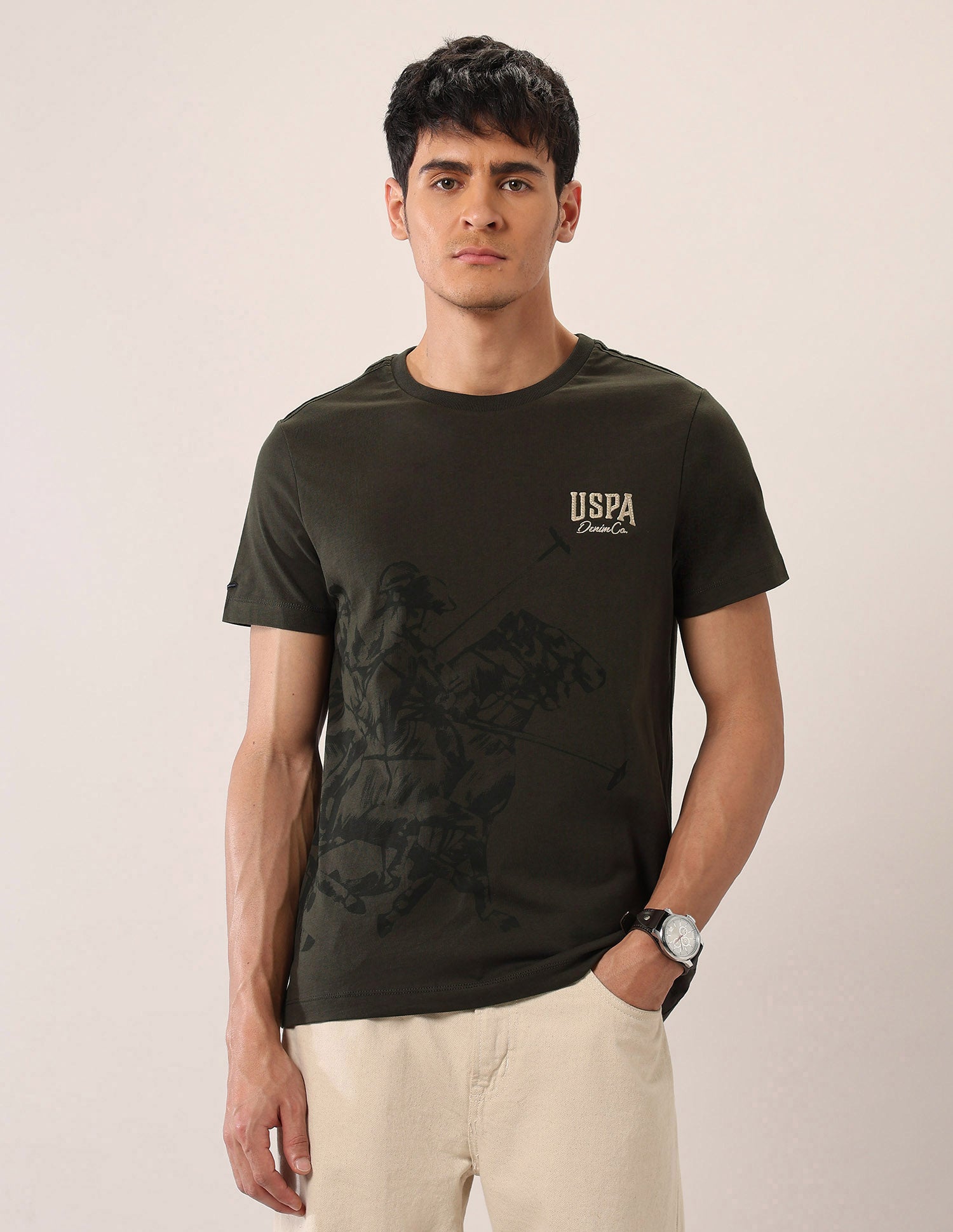 Buy Men Graphic Printed Muscle Fit T-Shirt Green|U.S. Polo Assn. India