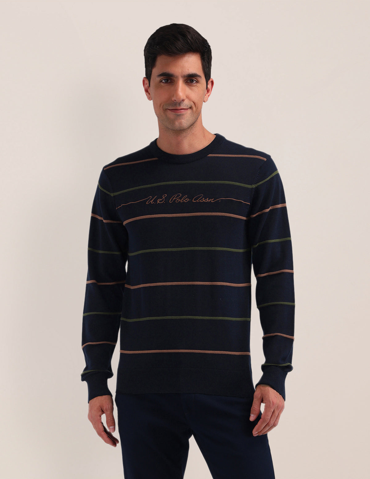 Buy Men Vertical Striped Regular Fit Sweater Blue|U.S. Polo Assn. India